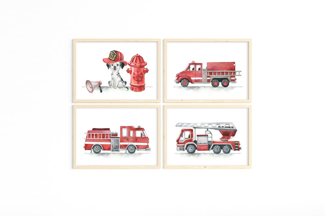 Fire Truck Nursery Wall Art- Boy Nursery Wall Decor- Fire Rescue Truck ...