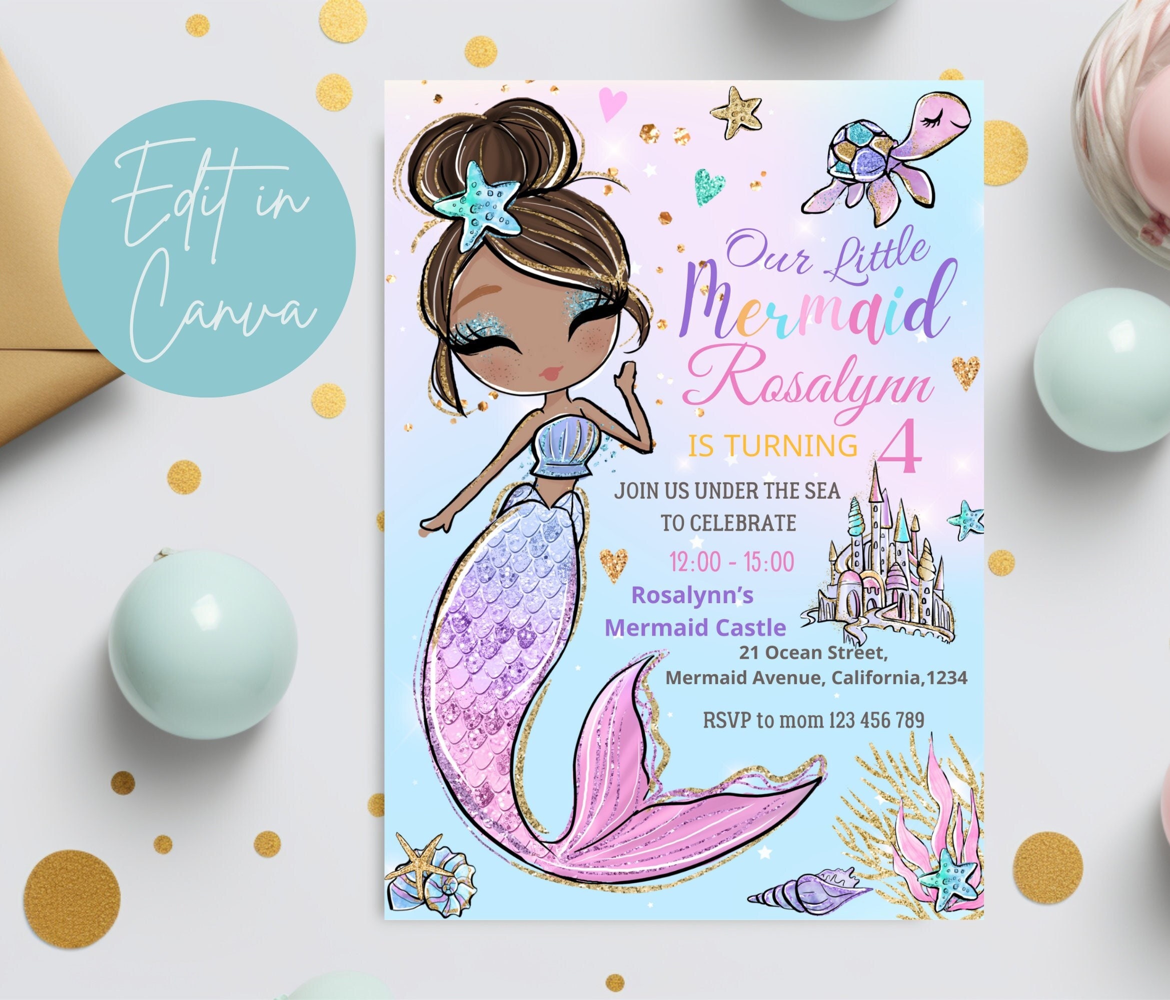 Editable Mermaid Birthday Invitation Mermaid Party Invitation Mermaid ...