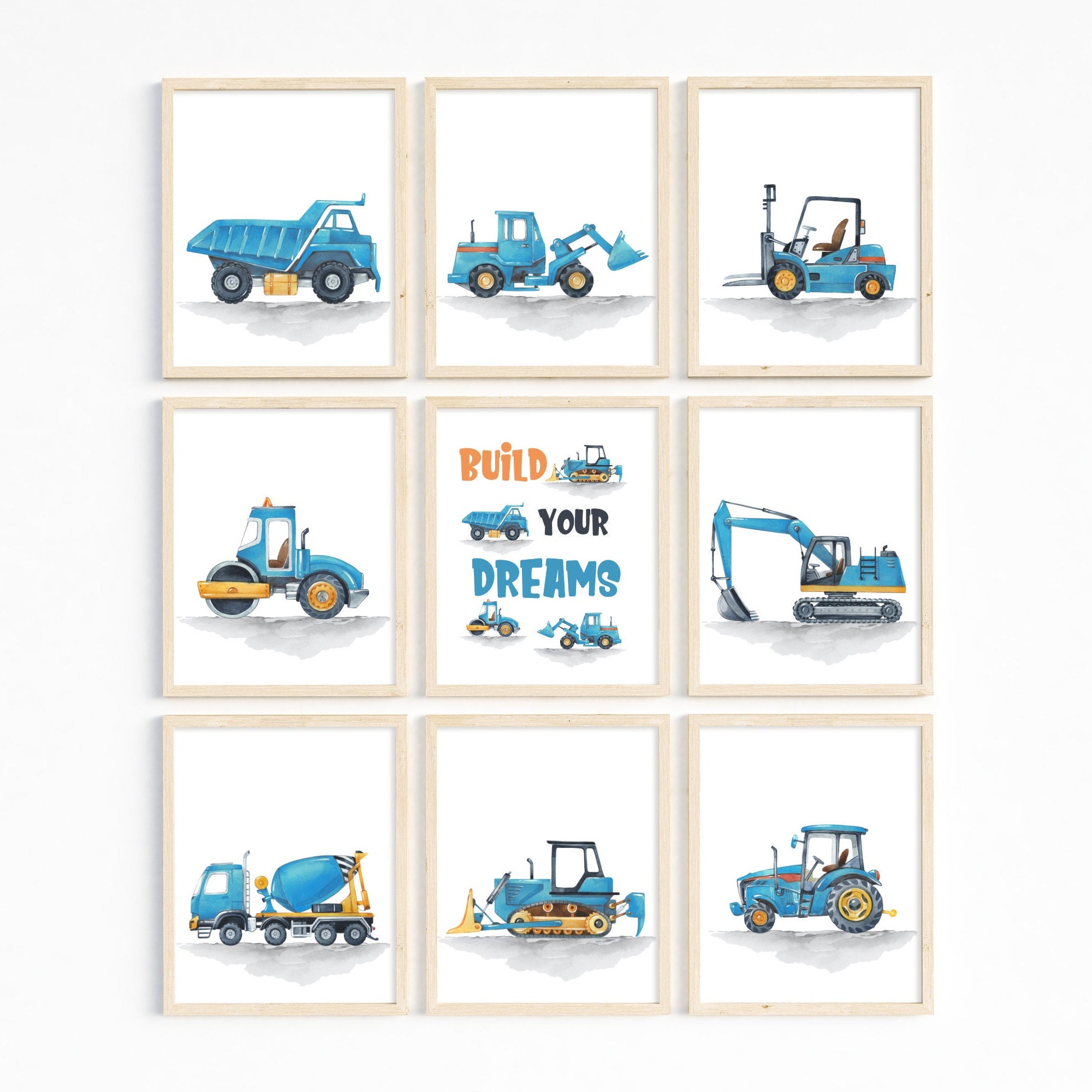 Playroom Truck Vehicles Posters for Boy-construction Trucks Nursery ...