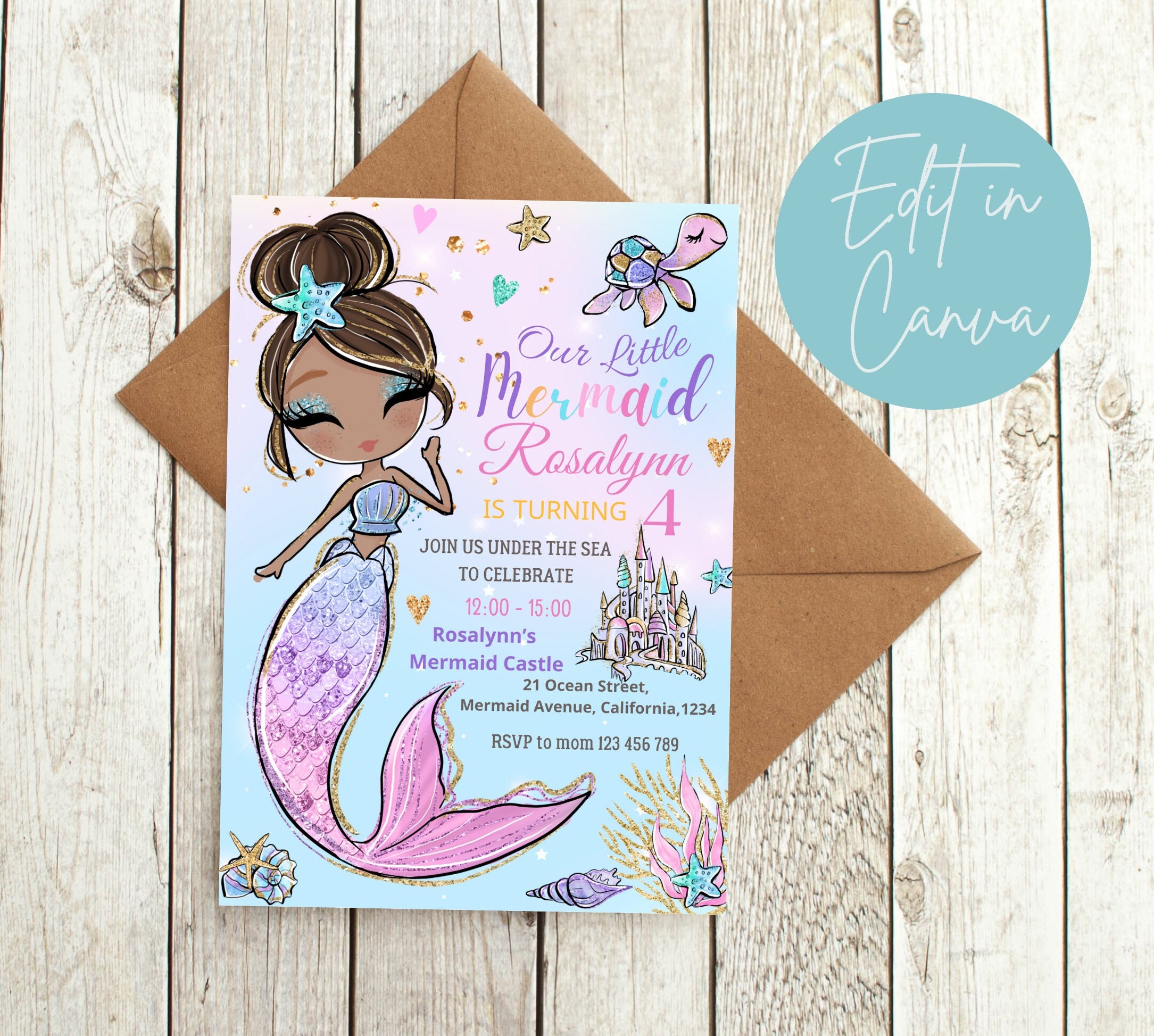 Editable Mermaid Birthday Invitation Mermaid Party Invitation Mermaid ...
