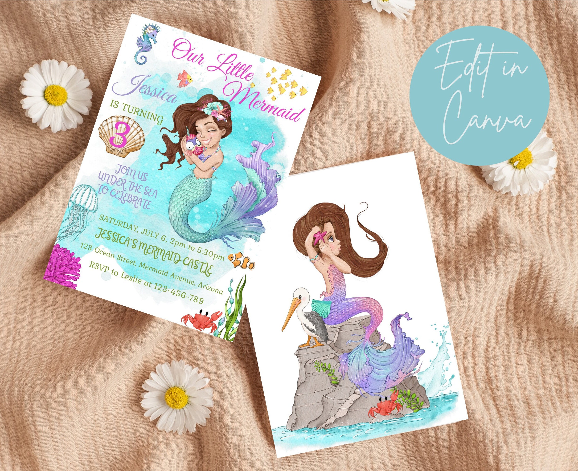 Editable Mermaid Birthday Invitation Template Printable, Mermaid Party ...