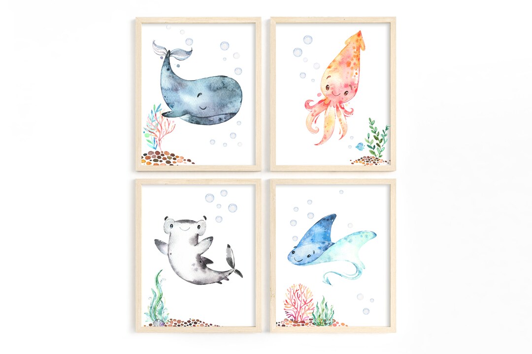 Under the Sea Nursery- Nautical Ocean Animal Posters- Nursery Prints ...