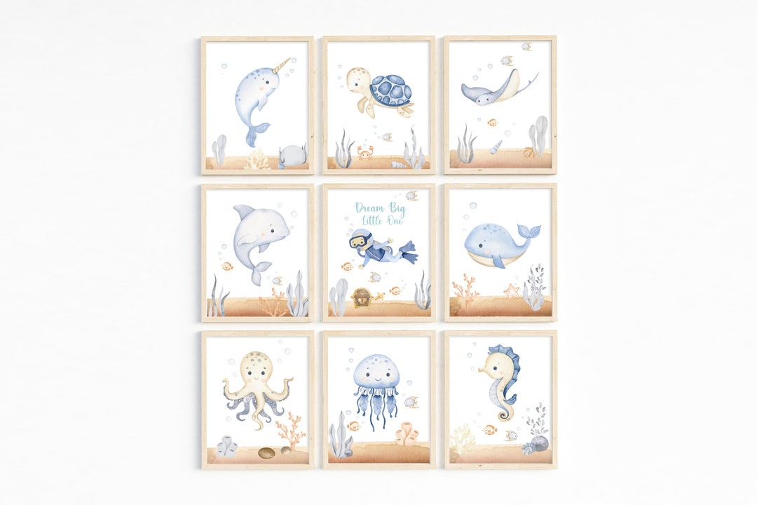 Under the Sea Nursery Wall Art-set of 9 Sea Life Posters-boy Nursery ...