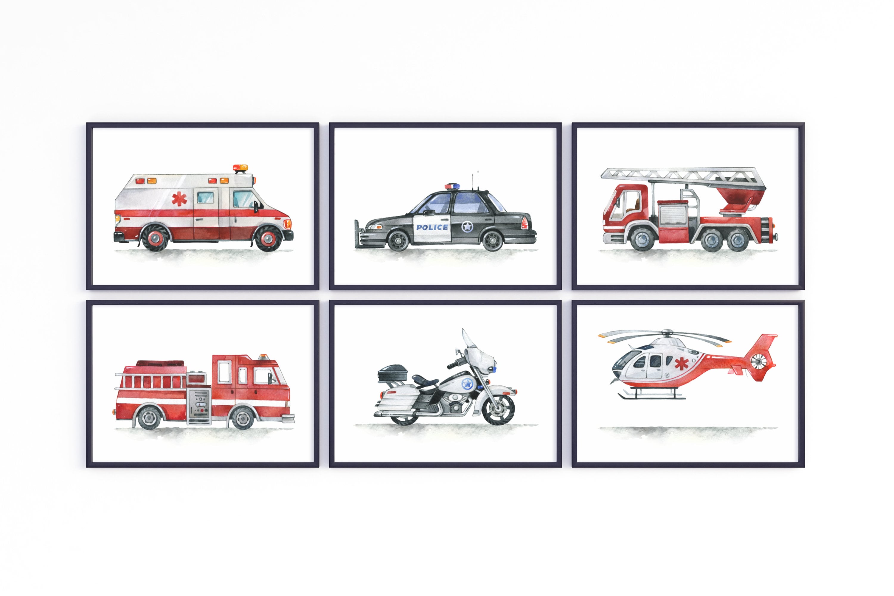 Emergency Vehicle Print Set of 6- Boy Nursery Wall Art- Fire Truck ...