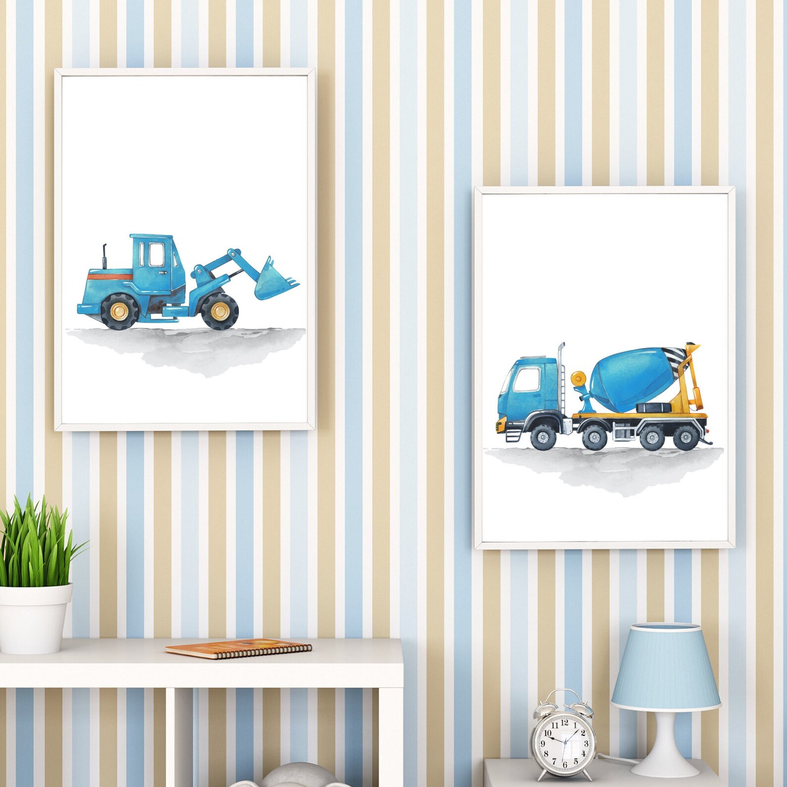 Playroom Truck Vehicles Posters for Boy-construction Trucks Nursery ...