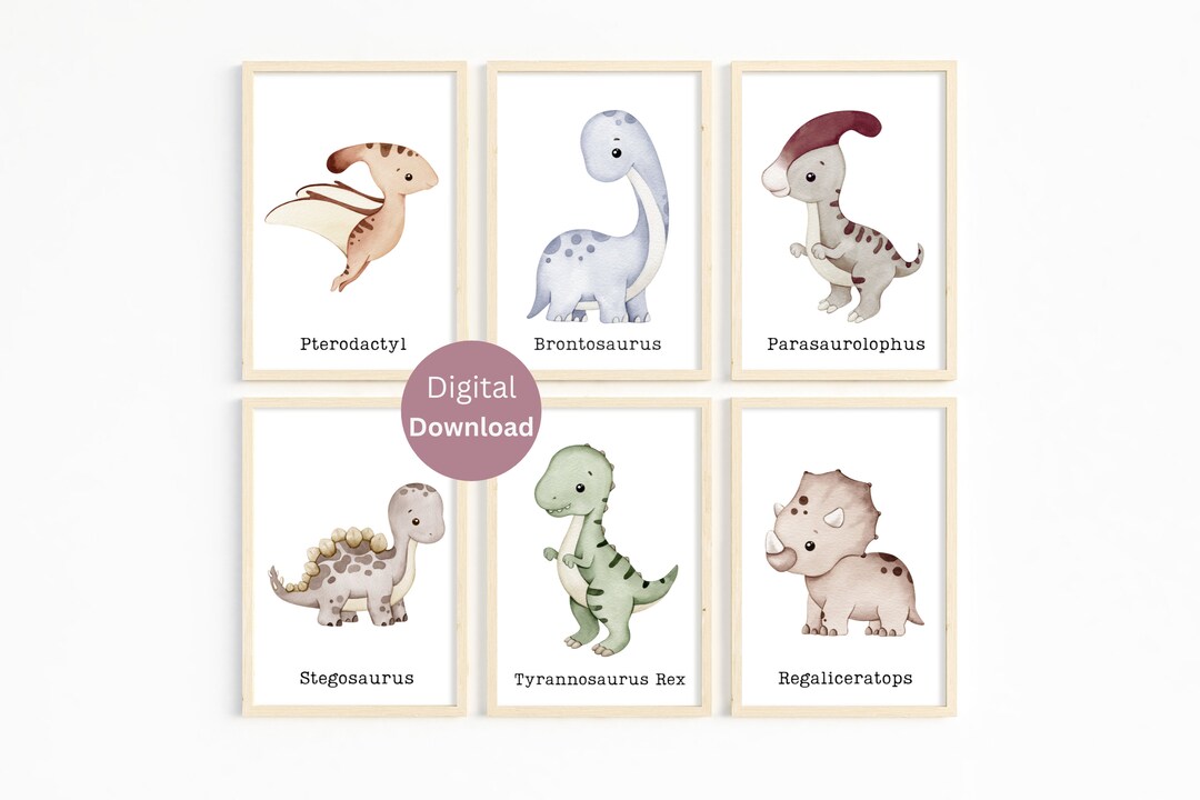 Dinosaur Nursery Print Set of 6 - Dinosaur Nursery Decor - Dino Wall ...
