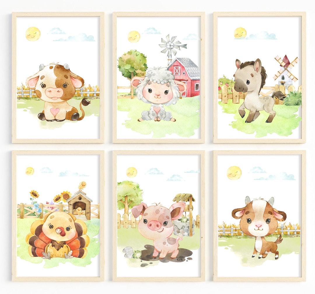 Farm Nursery Decor-farm Animal Prints-watercolour Barn Yard Animal ...