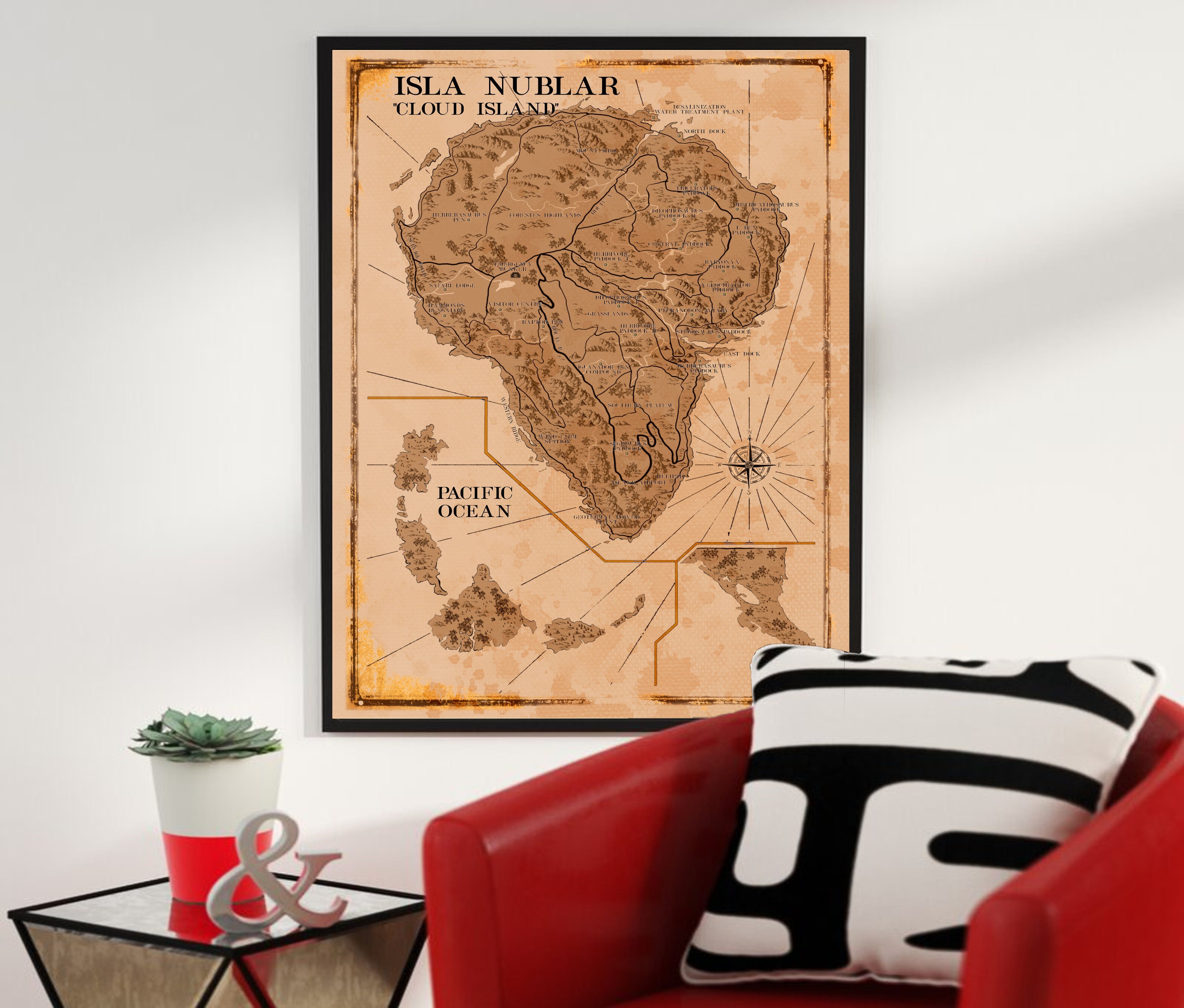 Isla Nublar Map, Jurassic Park Poster, Isla Nublar, Wall Print, Mancave ...