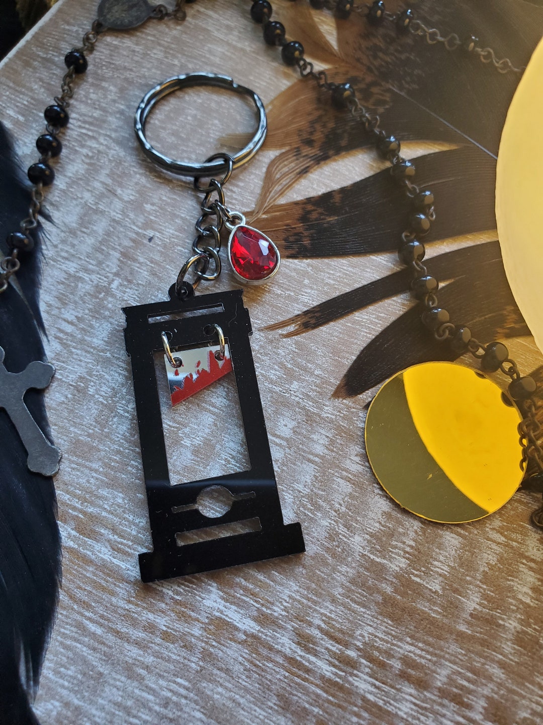 Guillotine Key Ring With Blood and Fake Red Stone - Etsy
