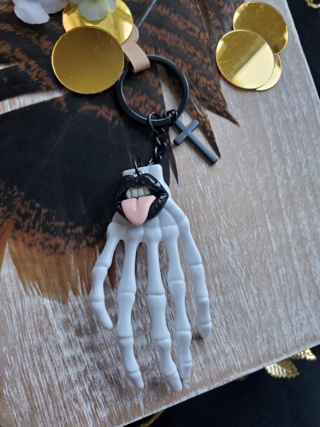 Gothic Skeleton Hand, Grimace and Cross Keychain - Etsy