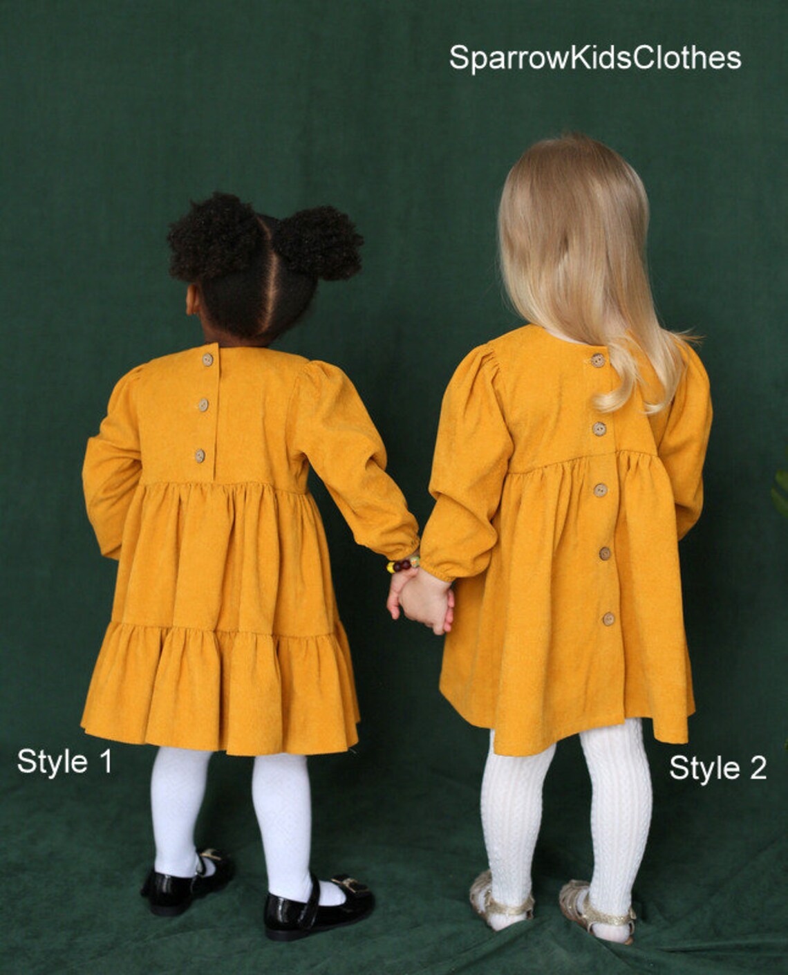 Mustard Corduroy Girls Dresses Natural Yellow Cotton Fabric Dress ...