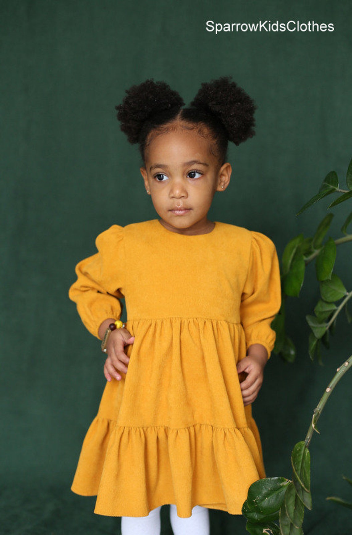 Mustard Corduroy Girls Dresses Natural Yellow Cotton Fabric Dress ...