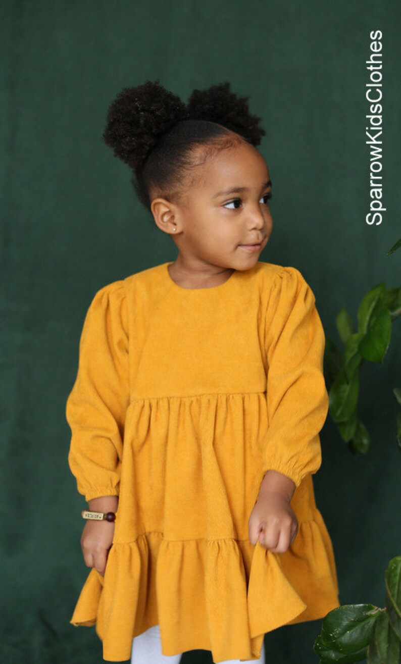 Mustard Corduroy Girls Dresses Natural Yellow Cotton Fabric Dress ...