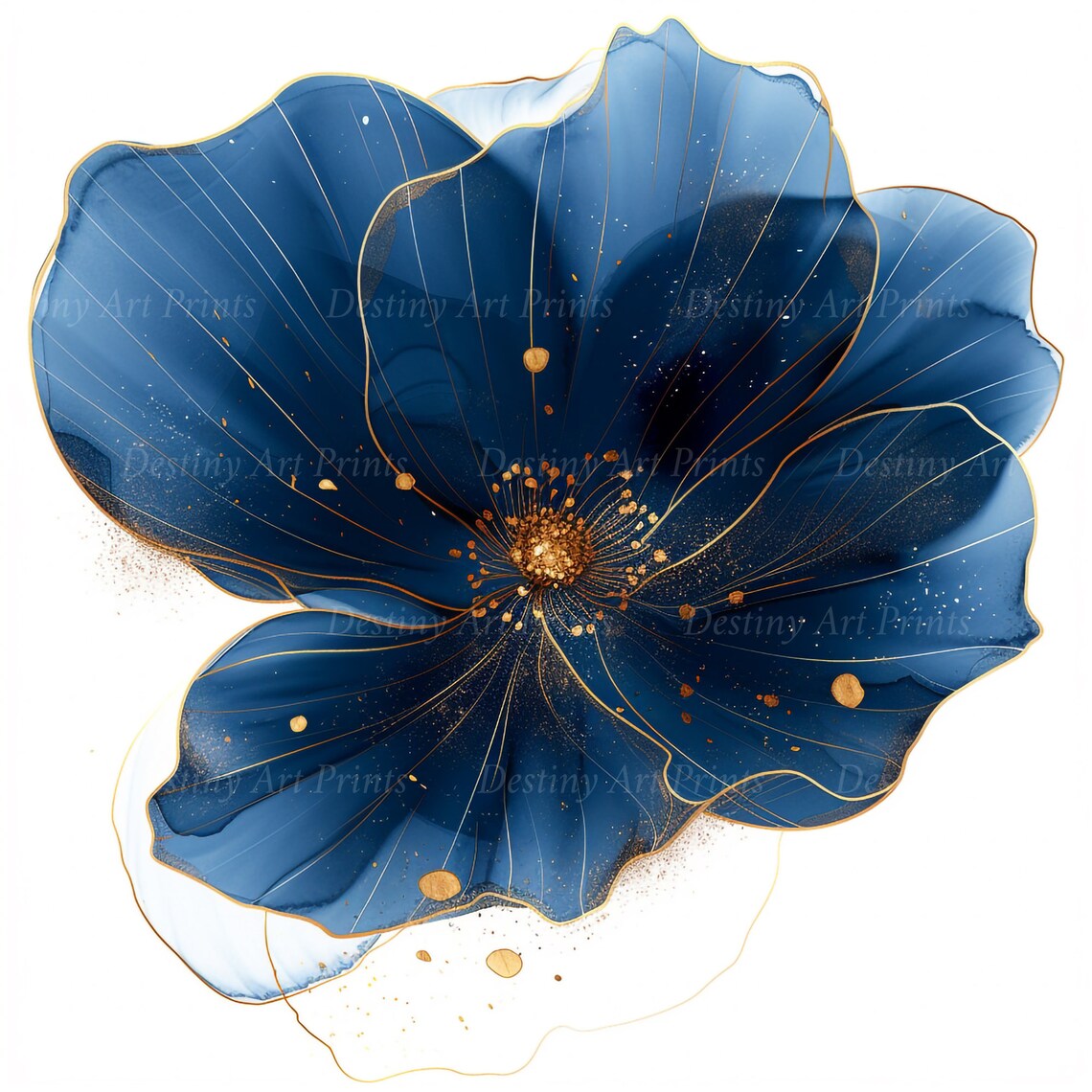 10 Abstract Flower Clipart | Abstract Blue Flower Print | Blue Gold ...
