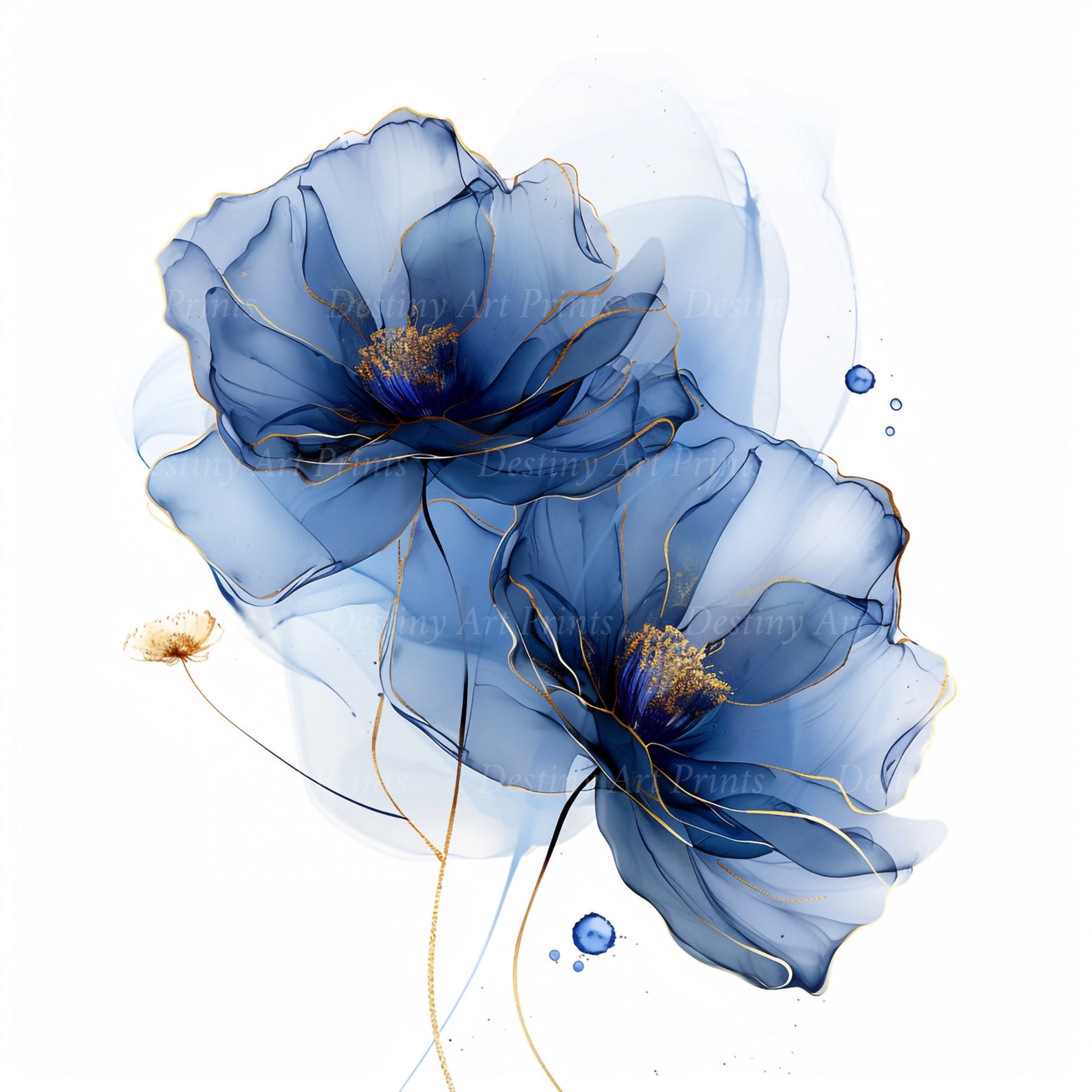 10 Abstract Flower Clipart | Abstract Blue Flower Print | Blue Gold ...