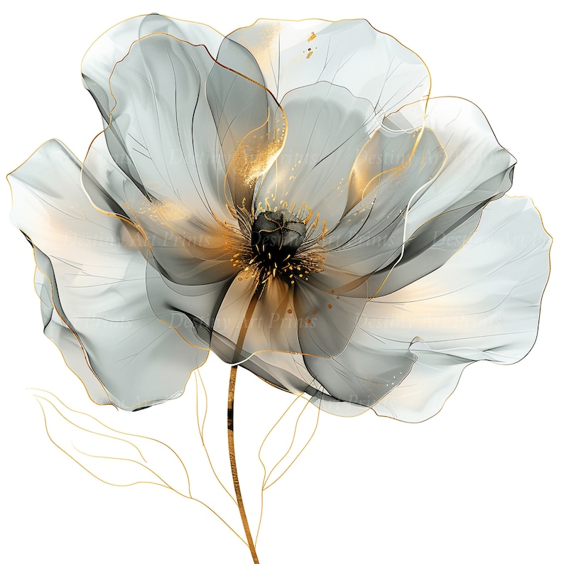 10 Abstract Flower Clipart | Abstract Flower Print | Gold Silver ...