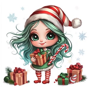 12 Candy Cane Girl Clipart High-quality 300 DPI Jpegs for Holiday Gifts ...