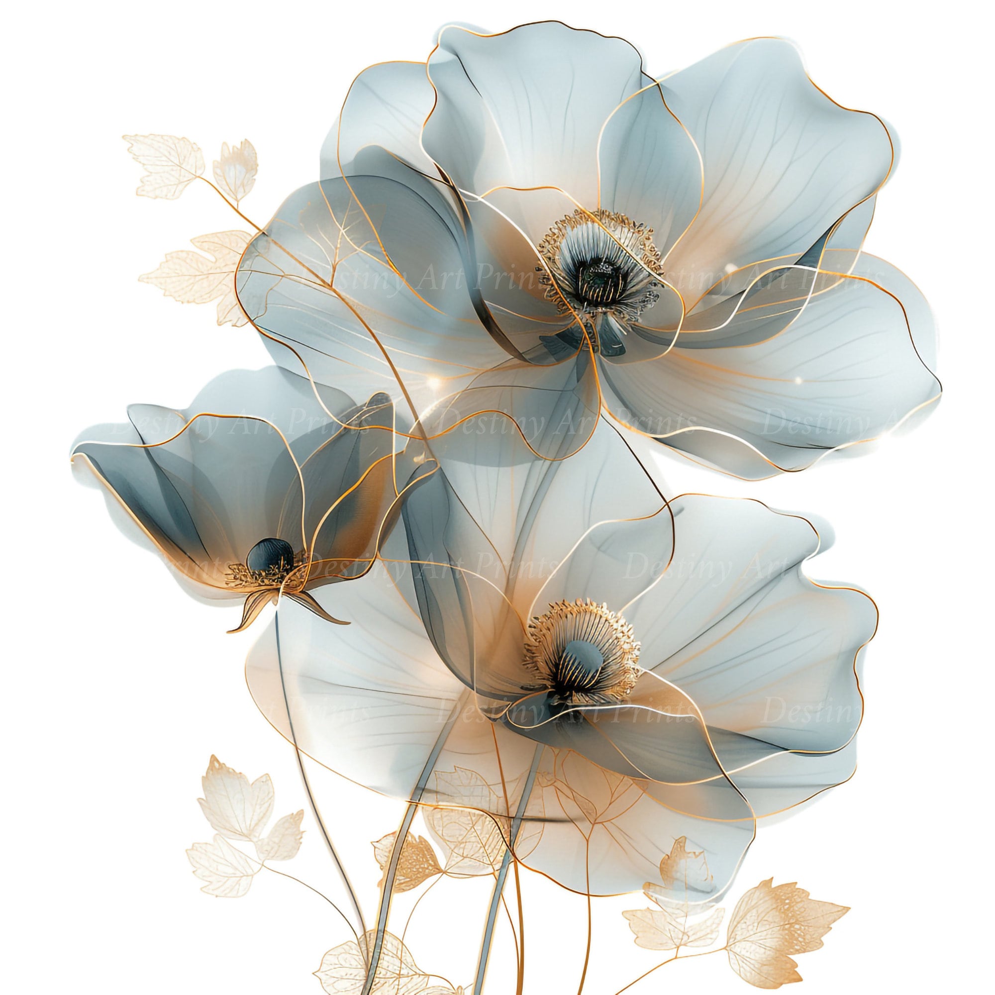 10 Abstract Flower Clipart Abstract Flower Print Gold Silver Watercolor ...