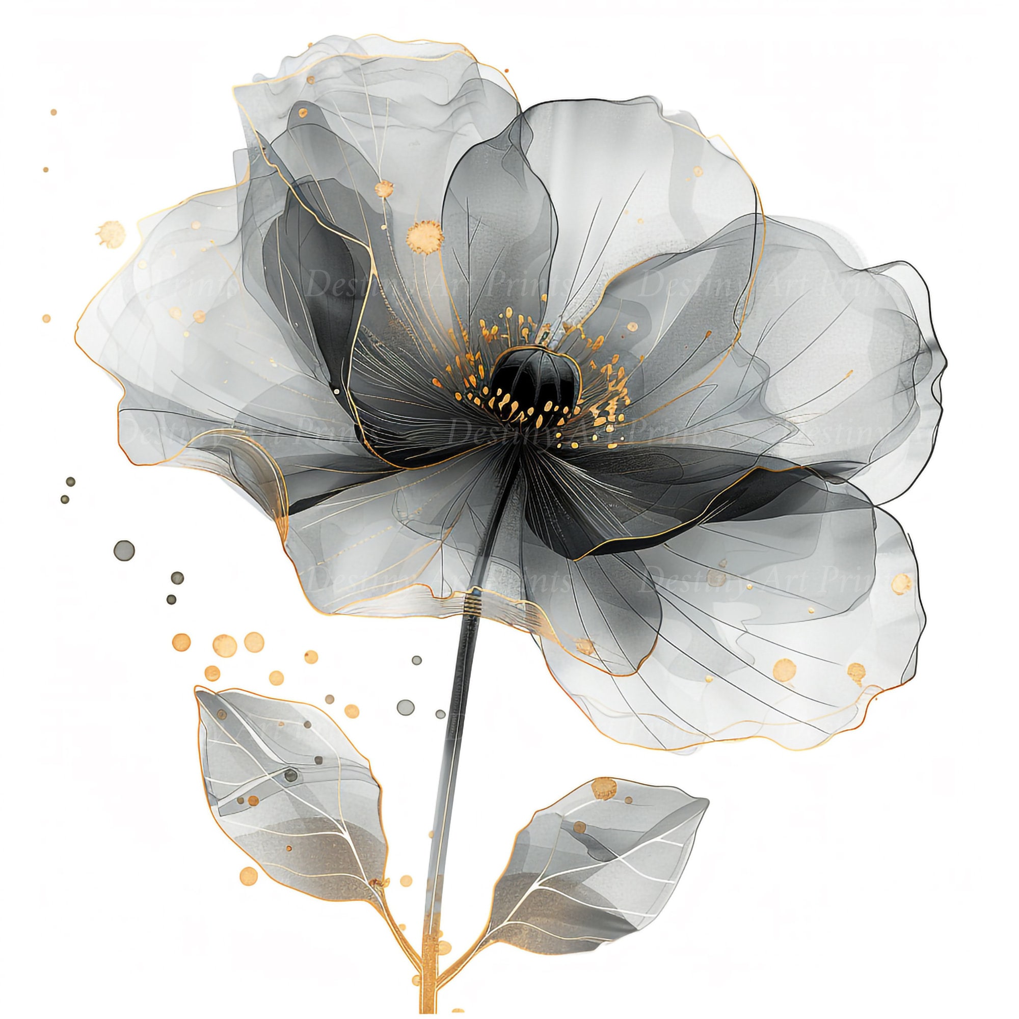10 Abstract Flower Clipart Abstract Flower Print Gold Silver Watercolor ...