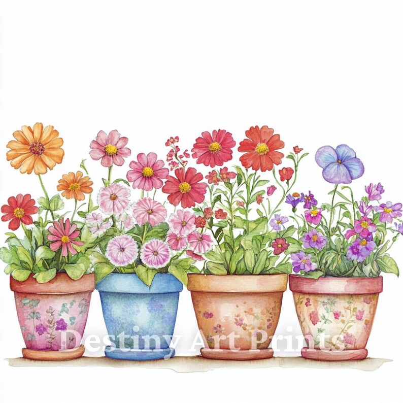 12 Cute Whimsical Flower Clipart, Row of Flowers Clipart, High Res JPG ...