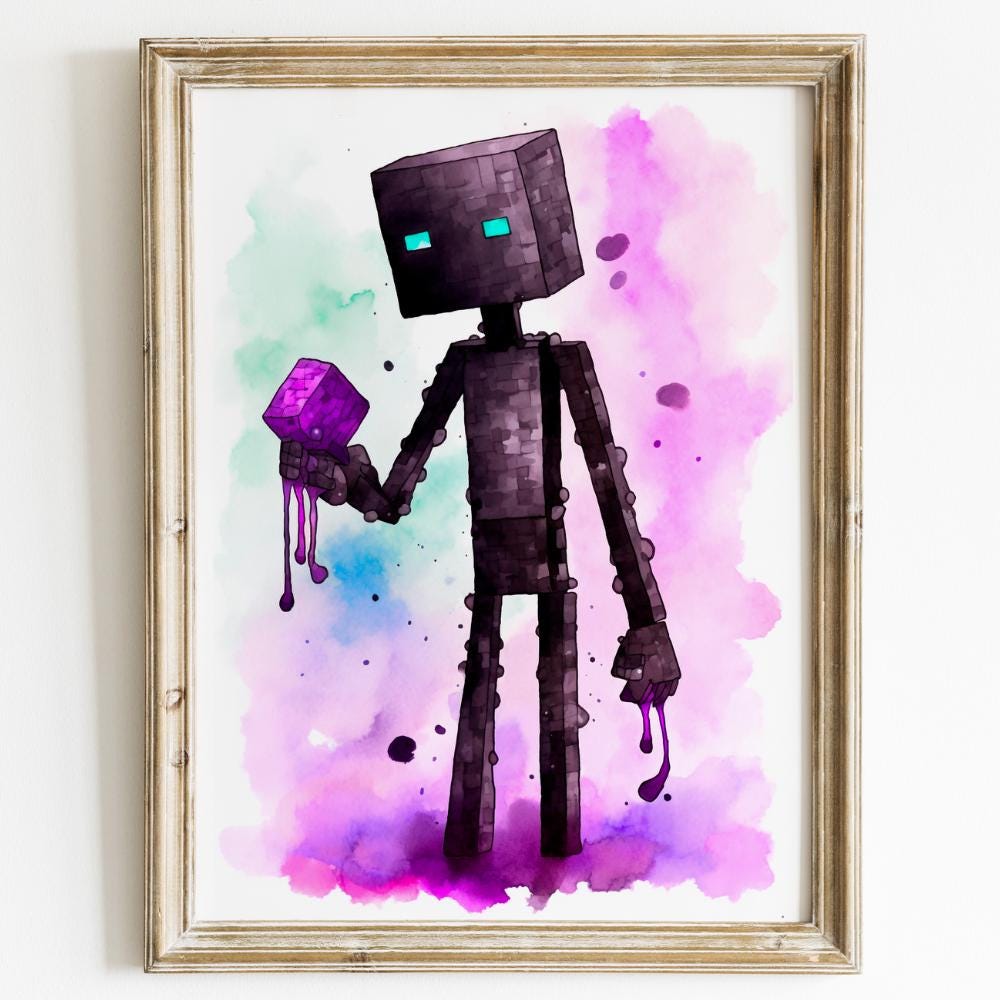 Anime Poster Set Minecraft Wall Art, Nursery Decor, Creeper, Enderman ...