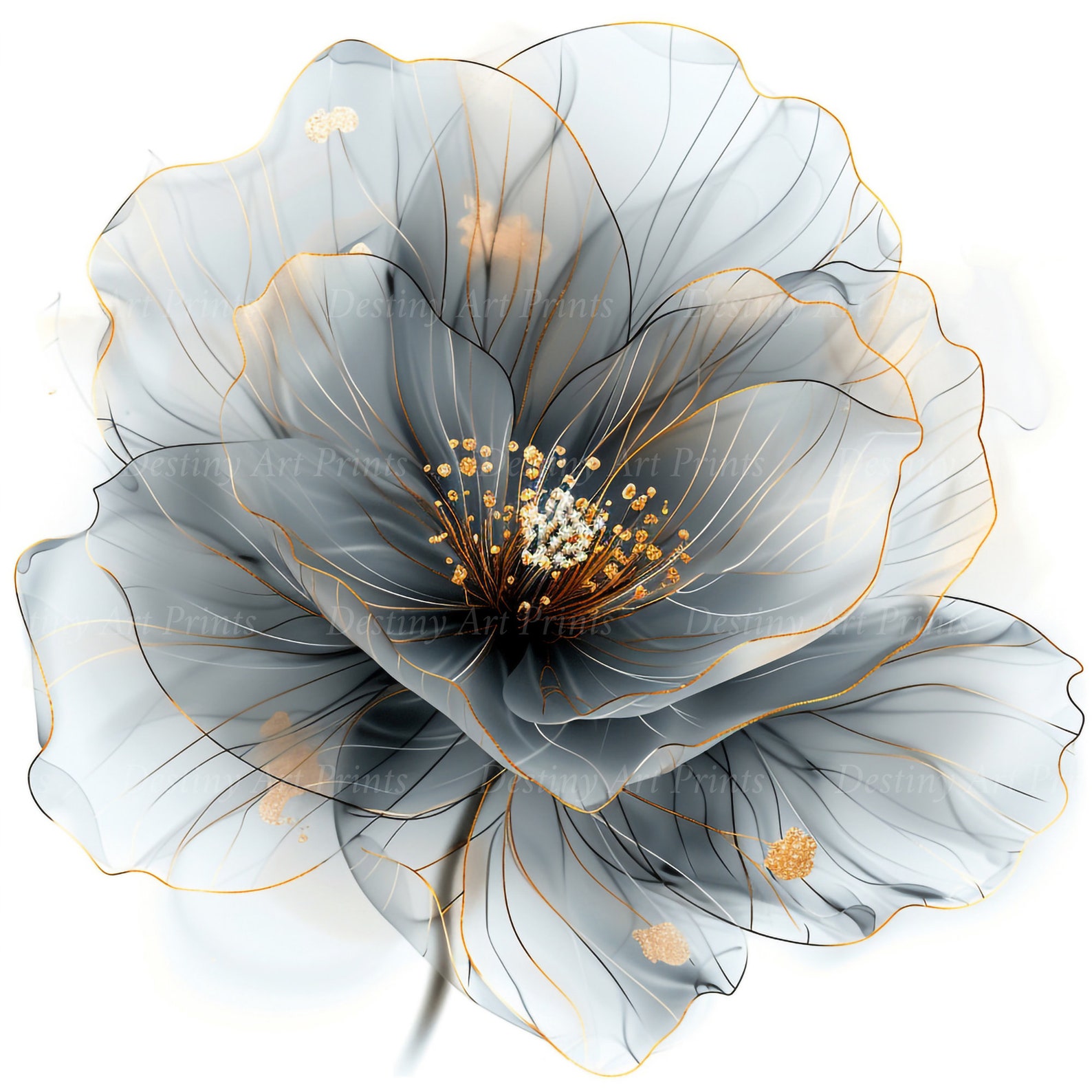 10 Abstract Flower Clipart Abstract Flower Print Gold Silver Watercolor ...