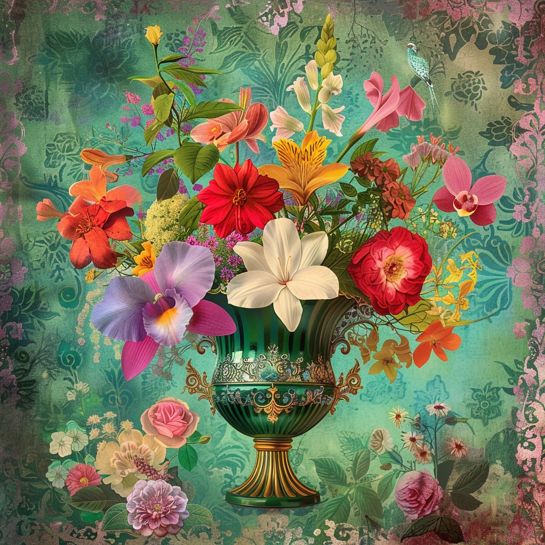 Renaissance Flower Vase Digital Paper Watercolor Flower Background ...