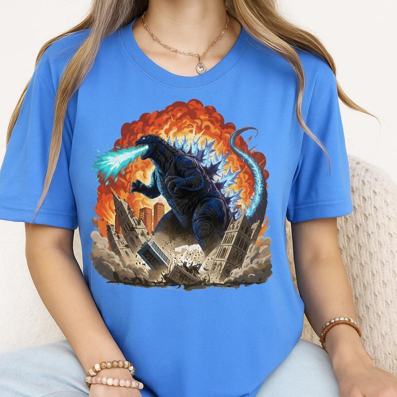 Blue GODZILLA PNG, Digital Download, Atomic Breath Kaiju T-shirt Design ...