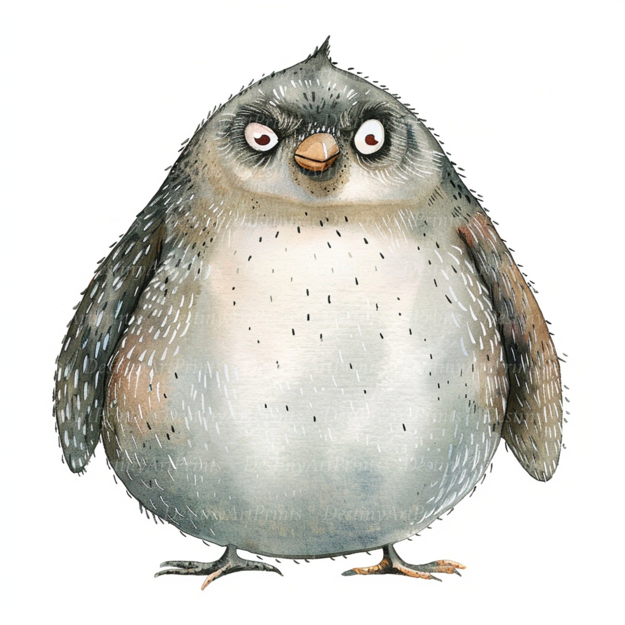 12 Grumpy Bird Clipart Cute Fluffy Bird Digital Clipart Watercolor ...