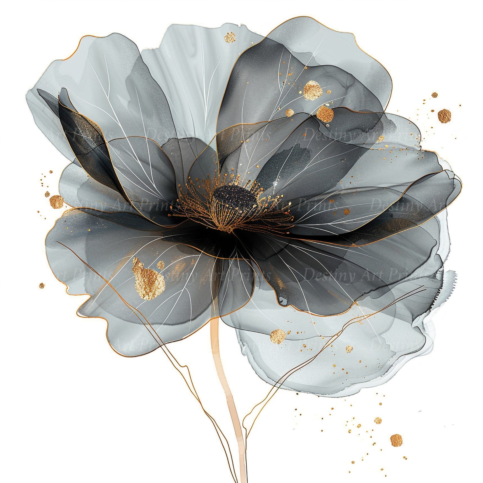 10 Abstract Flower Clipart | Abstract Black Gold Flower Print | Gold ...
