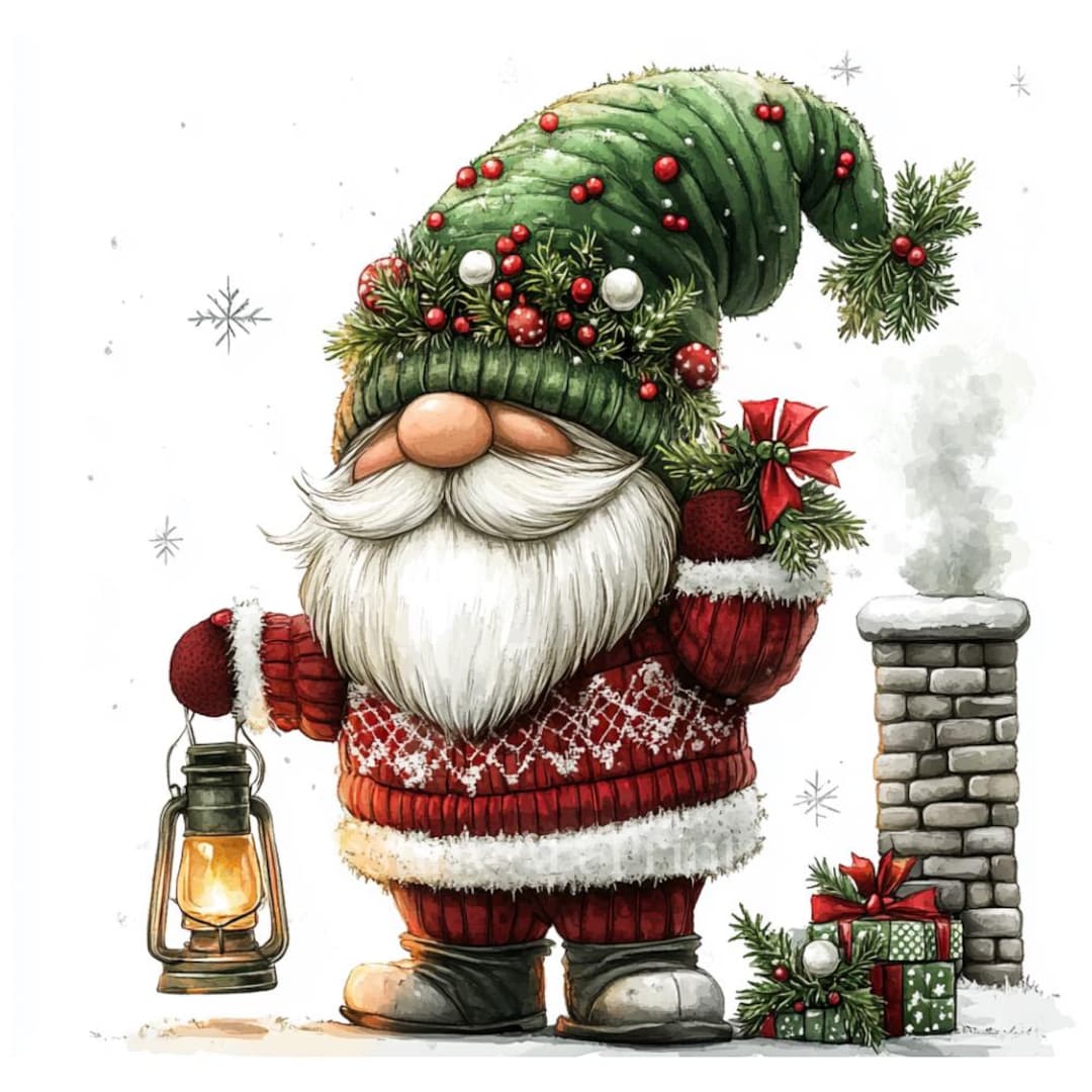 12 Christmas Gnomes Clipart Set Festive Watercolor Graphics 300 DPI ...