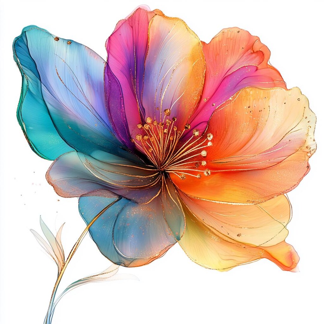 10 Festive Rainbow Flower Clipart | Abstract Flower Print | Multicolor ...