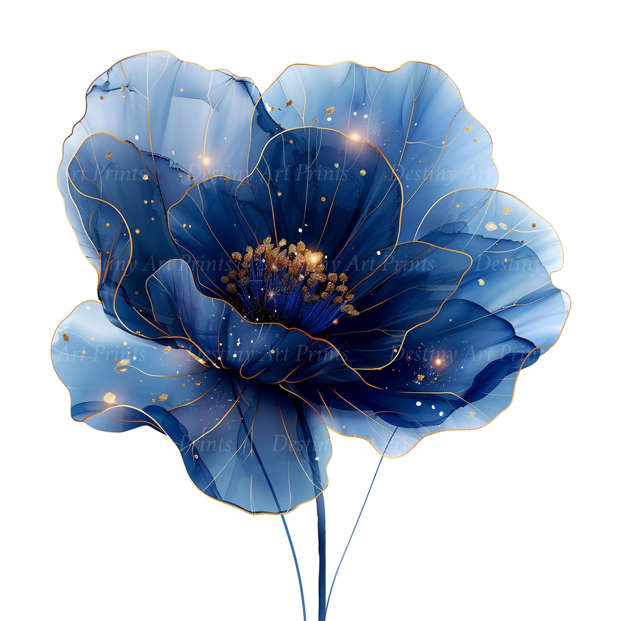 10 Abstract Flower Clipart | Abstract Blue Flower Print | Blue Gold ...