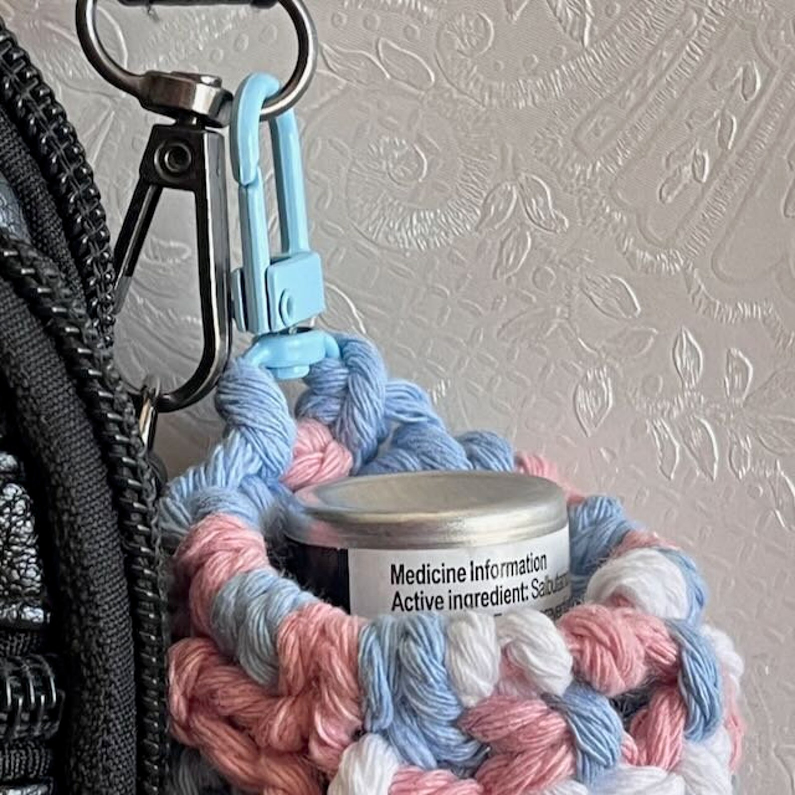 Asthma Inhaler Pouch Handmade Macrame Pink Blue White With Handy Bag ...