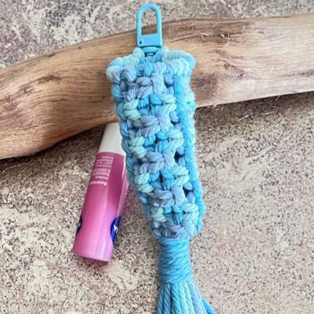 Handmade Macrame Chapstick Holder – Pastel Blue Cotton Lipstick Bag ...
