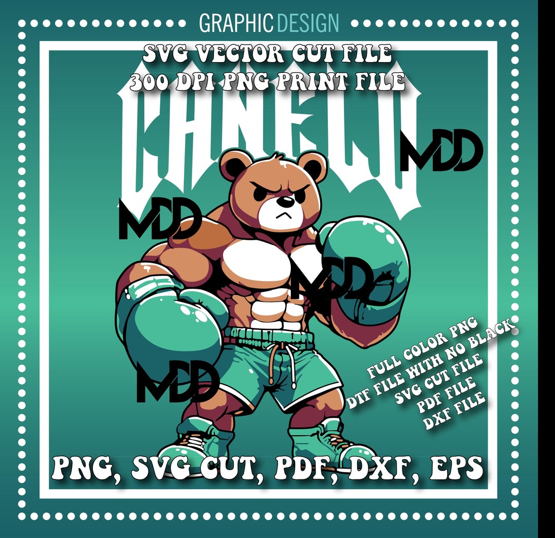Canelo Bear 300 Dpi PNG, SVG Cut File, DTF File With No Black, Pdf and ...