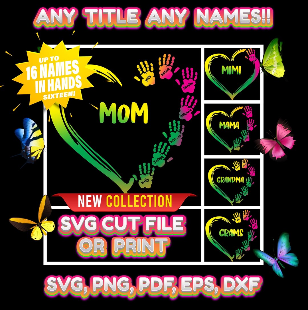 PERSONALIZABLE MAMA HEART | Mom Heart Design | Grandma Mom Nana Mama ...