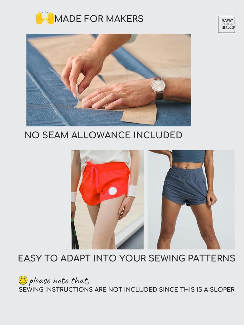 PDF Workout Sweat Shorts | Printable Pdf Sewing Pattern Block | Instant ...
