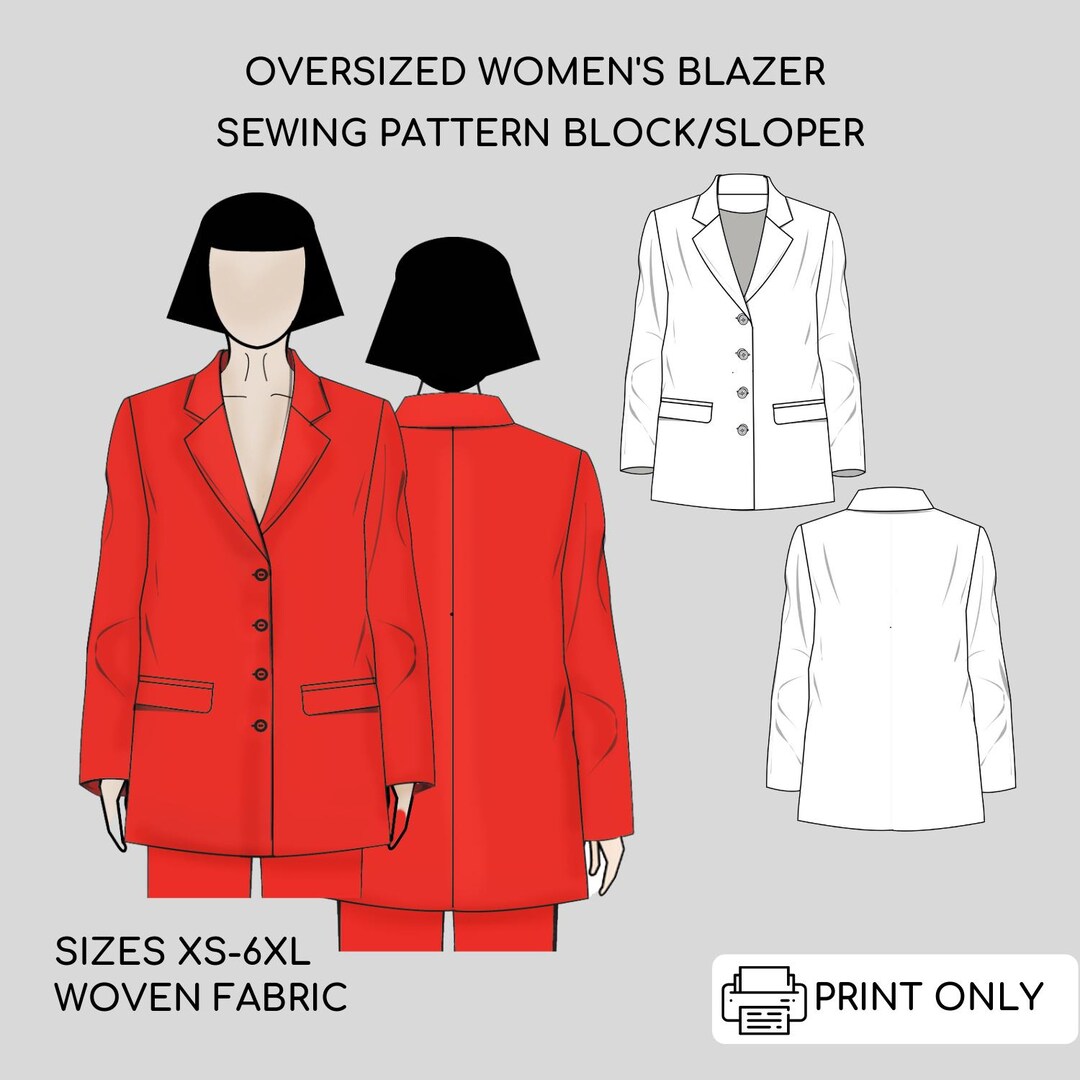 Oversized Women's Blazer Sewing Pattern Sloper/ Block Sizes XS-6XL ...
