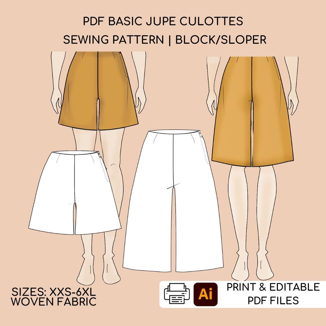 PDF Jupe Culottes Sewing Pattern Block/sloper | High Waist Palazzo ...