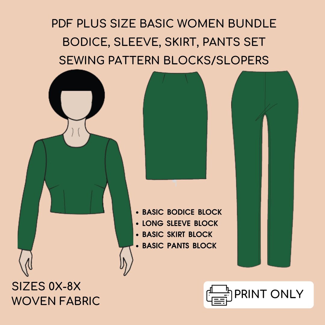 Pdf Plus Size Sewing Pattern Bundle Block/sloper | Extende Sizes ...