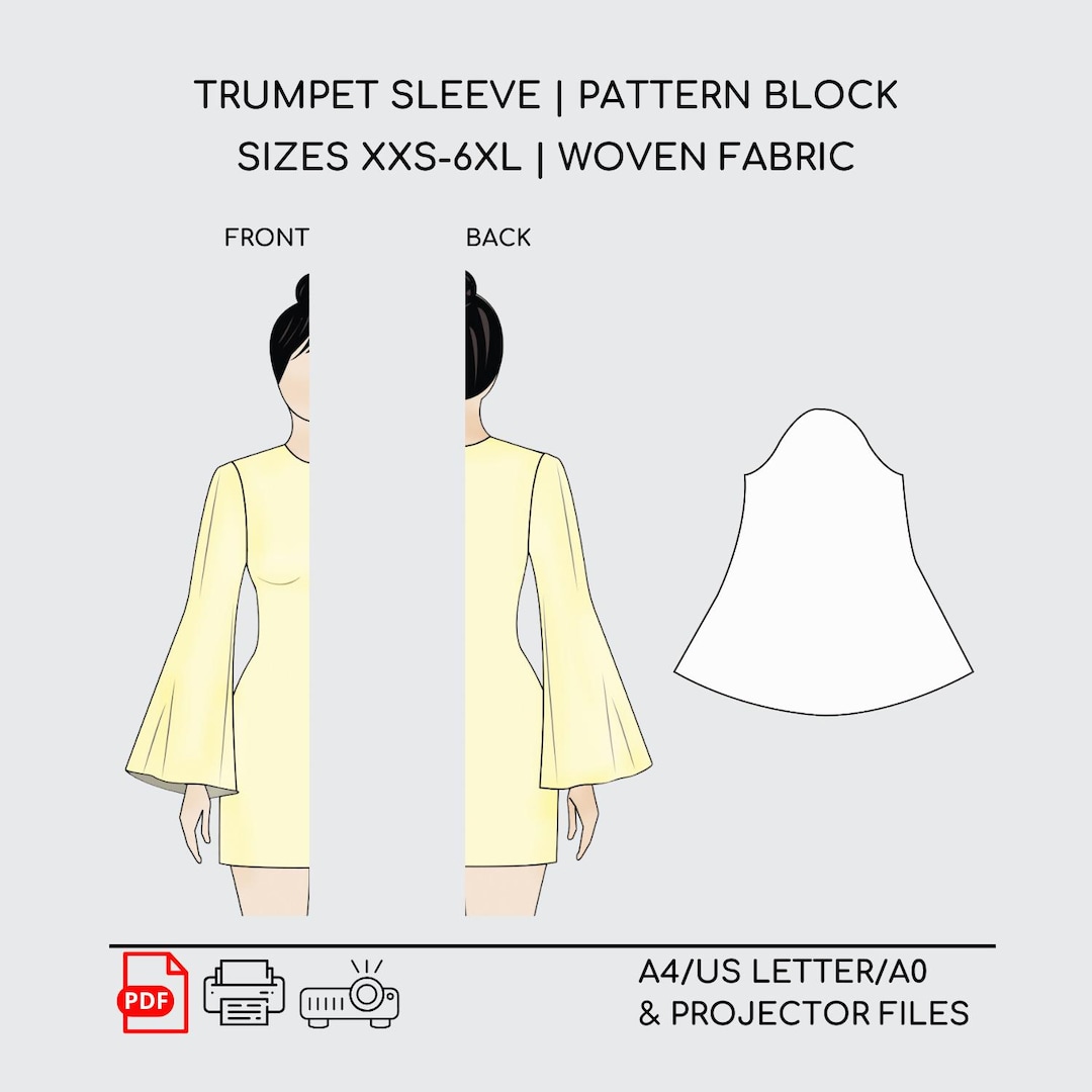 PDF Trumpet Sleeve Sewing Pattern Block | Long Sleeve Sewing Pattern ...