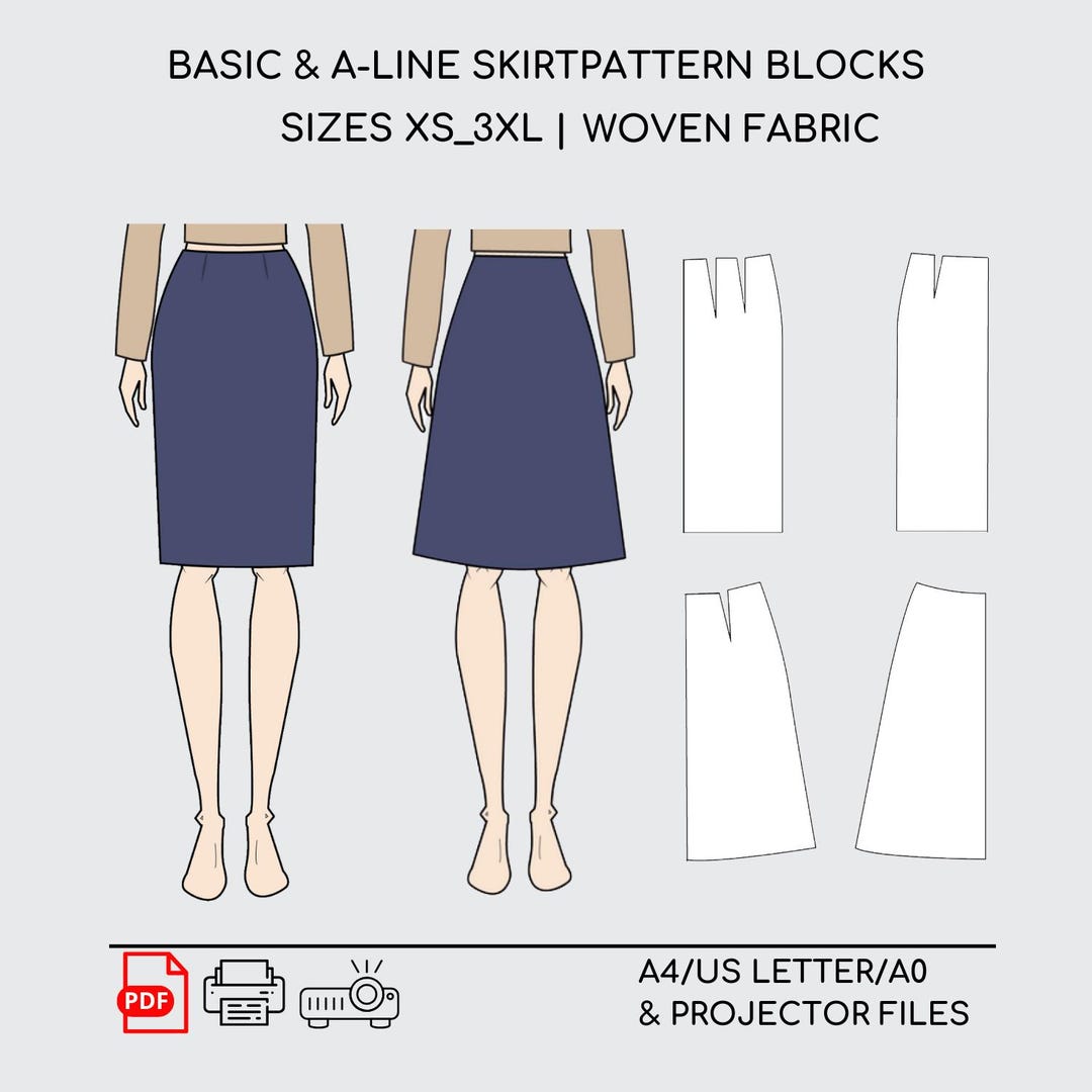 High Waist Skirt Basic Pattern Block | A-line Skirt Sewing Pattern ...