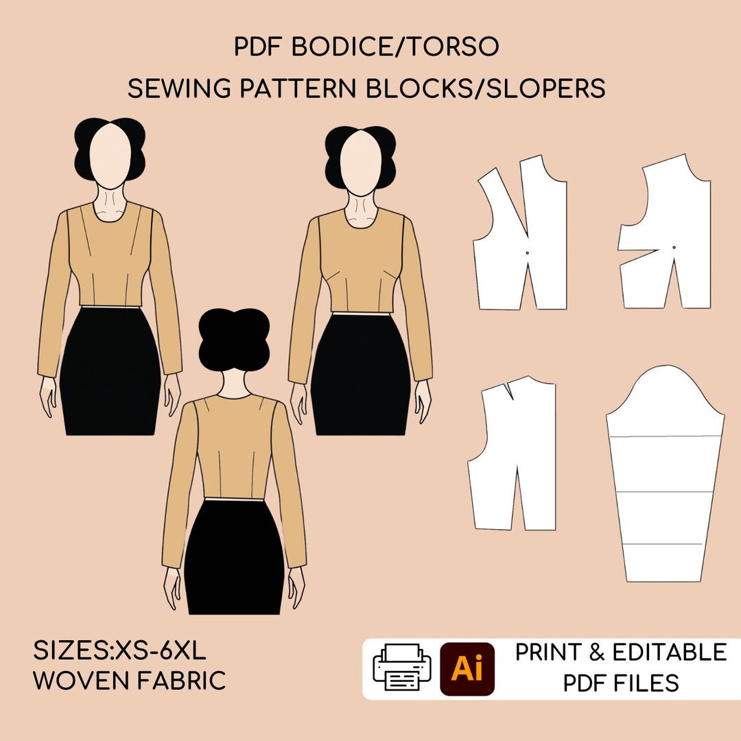 Basic Bodice/torso Pdf Sewing Pattern Sloper/block PRINT & EDIT | Basic ...