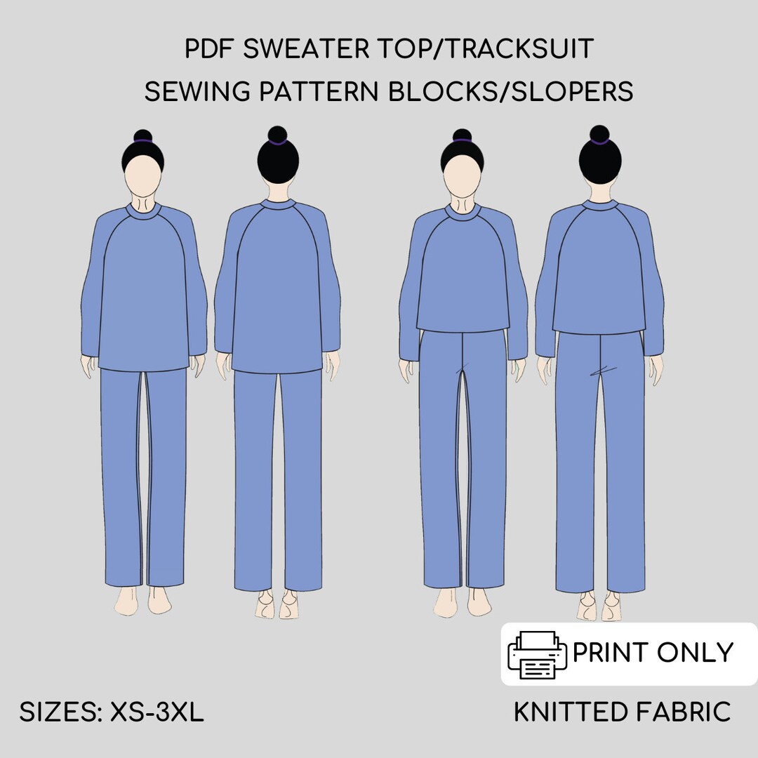 Tracksuit Set Pdf Sewing Pattern Block /training Set/ Raglan Sweater ...