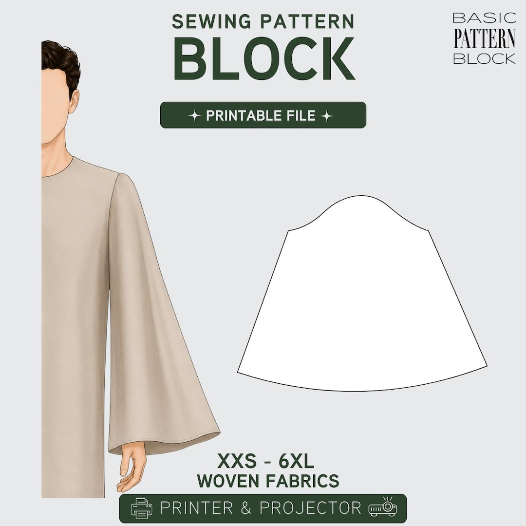 PDF| Men's Flared Bell Sleeve Sewing Pattern Block | Long Sleeve ...