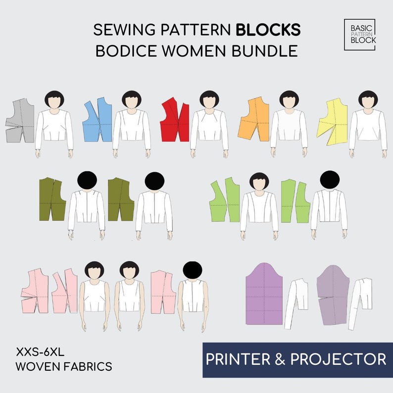 14 Basic Bodice Block Sewing Pattern Block Bundle (PDF Download ...