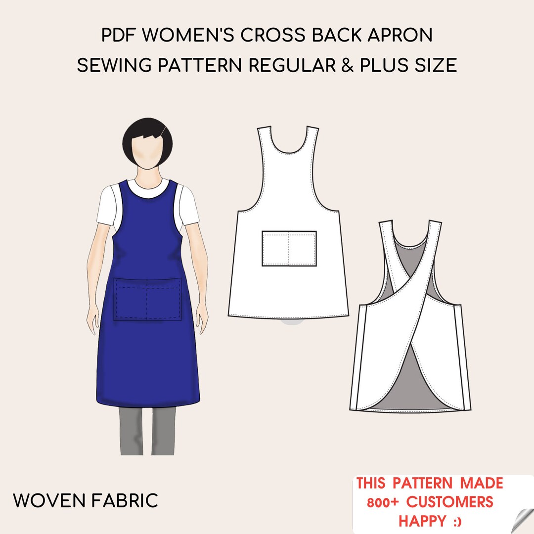 Women's Cross Back Apron Pdf Sewing Pattern Regular & Big Sizes Woven ...