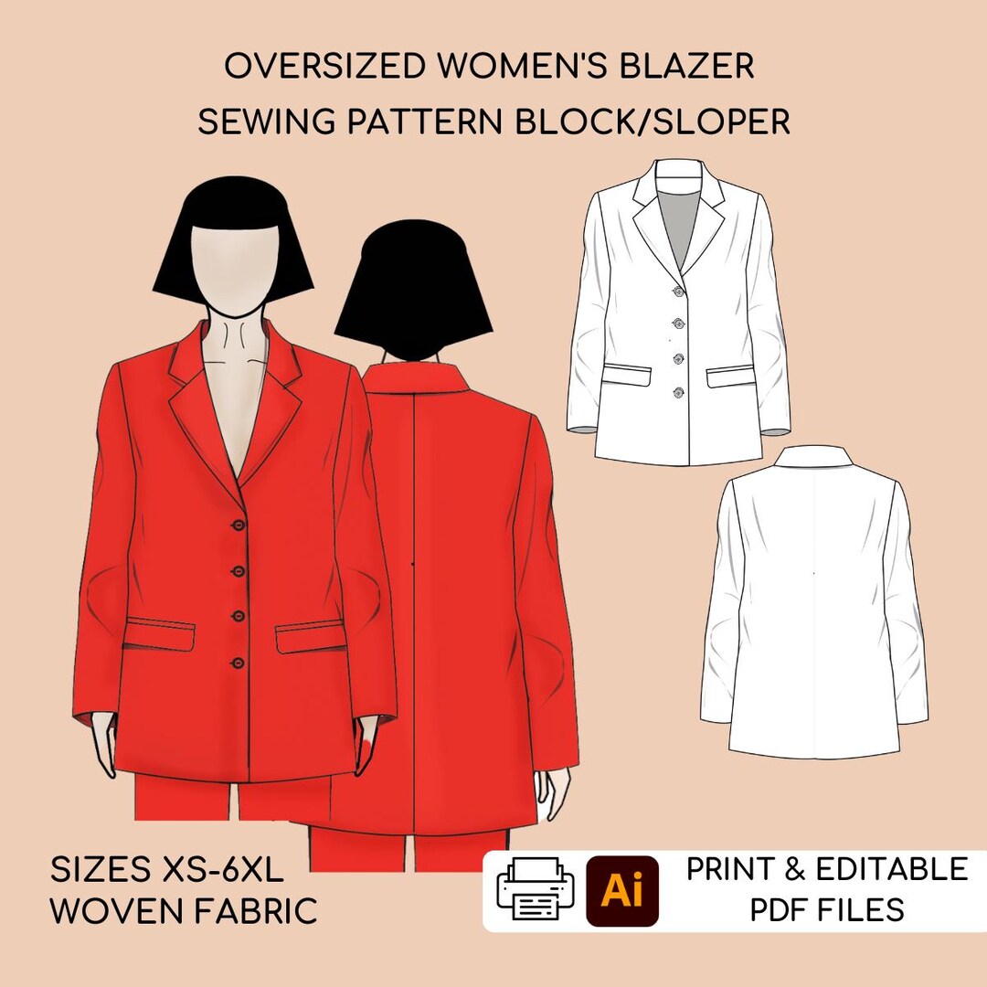 Oversized Women's Blazer | Sewing Pattern Sloper/ Block | Sizes XS-6XL ...