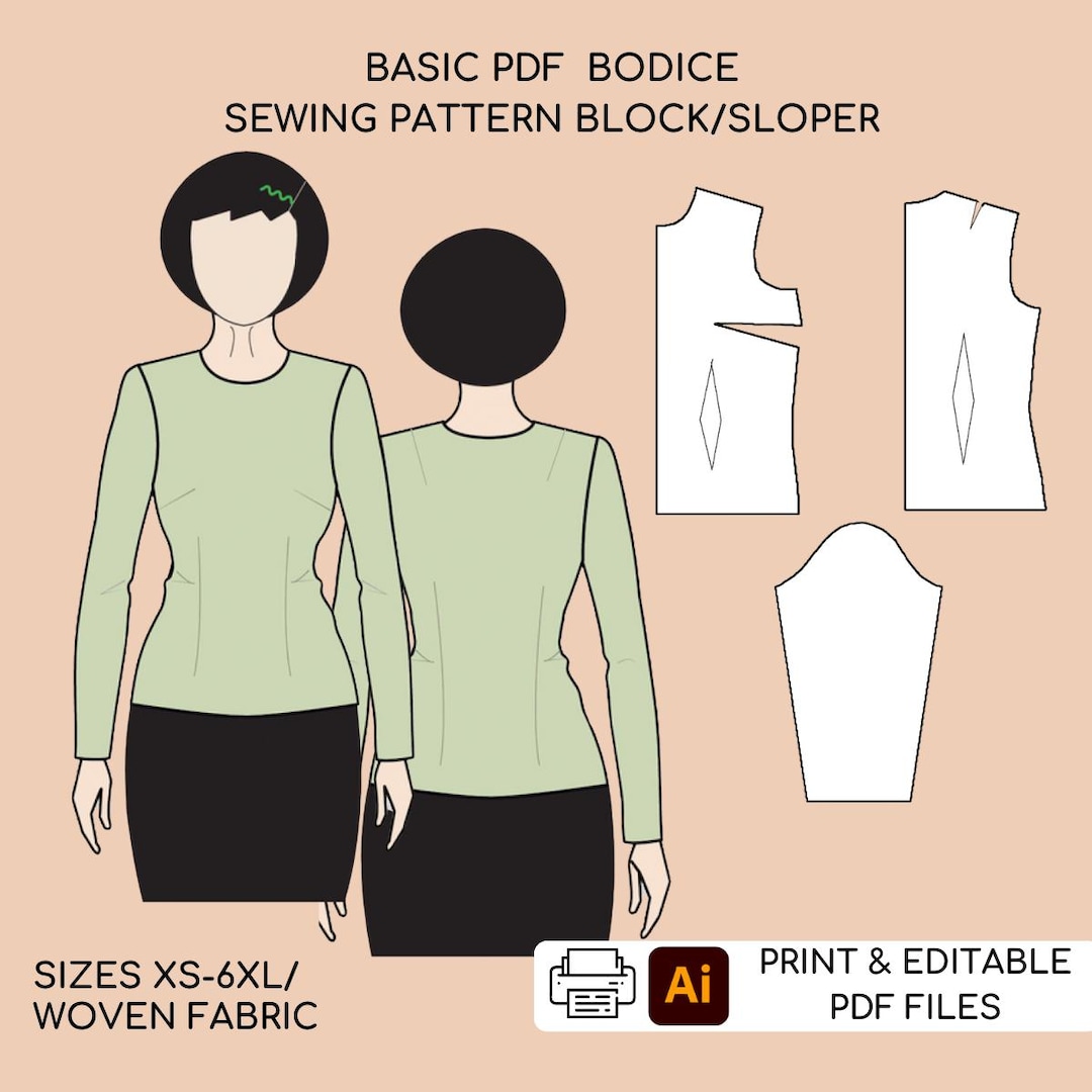 Pdf Basic Women's Bodice Block, Basic Bodice Pattern, Pdf Sewing Pattern Sloper, Sizes (regular ...